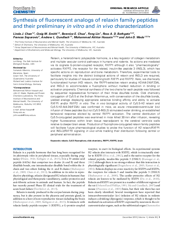 (PDF) Synthesis of fluorescent analogs of relaxin family peptides and ...