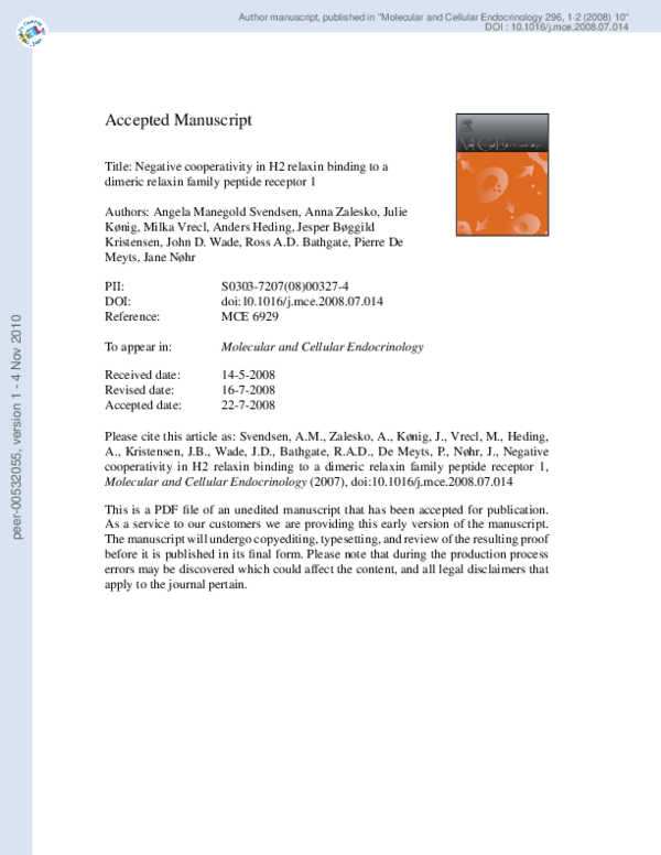 (PDF) Negative cooperativity in H2 relaxin binding to a dimeric relaxin family peptide receptor ...