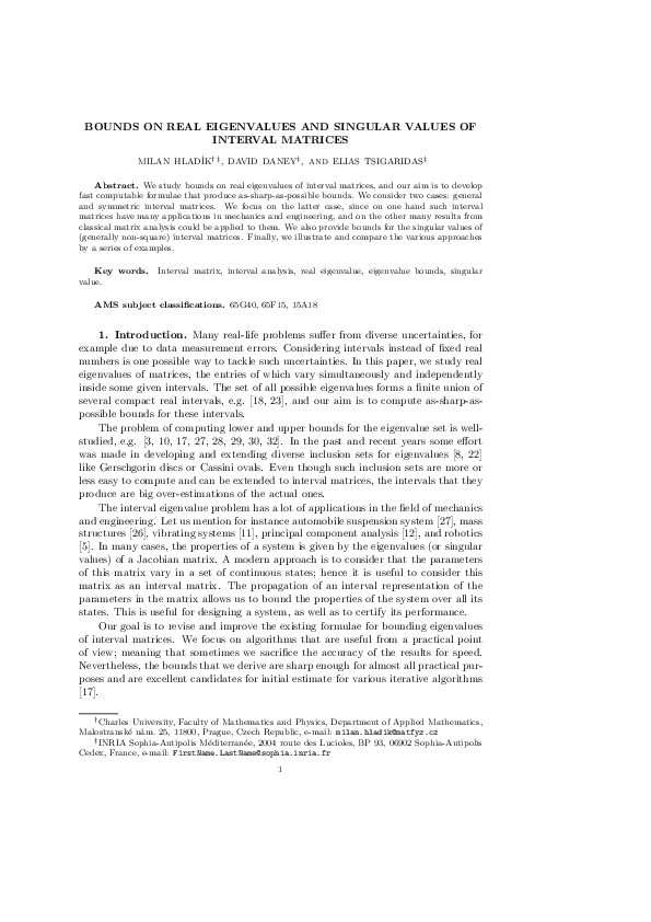 Pdf Bounds On Real Eigenvalues And Singular Values Of Interval Matrices