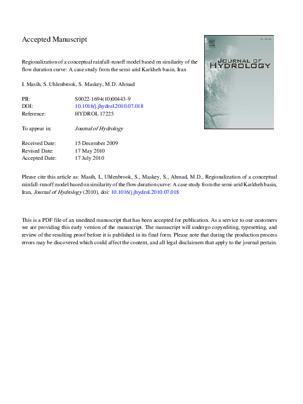 Pdf Regionalization Of A Conceptual Rainfall Runoff Model Based On