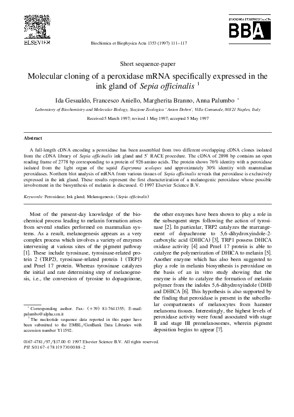 (PDF) Molecular cloning of a peroxidase mRNA specifically expressed in ...