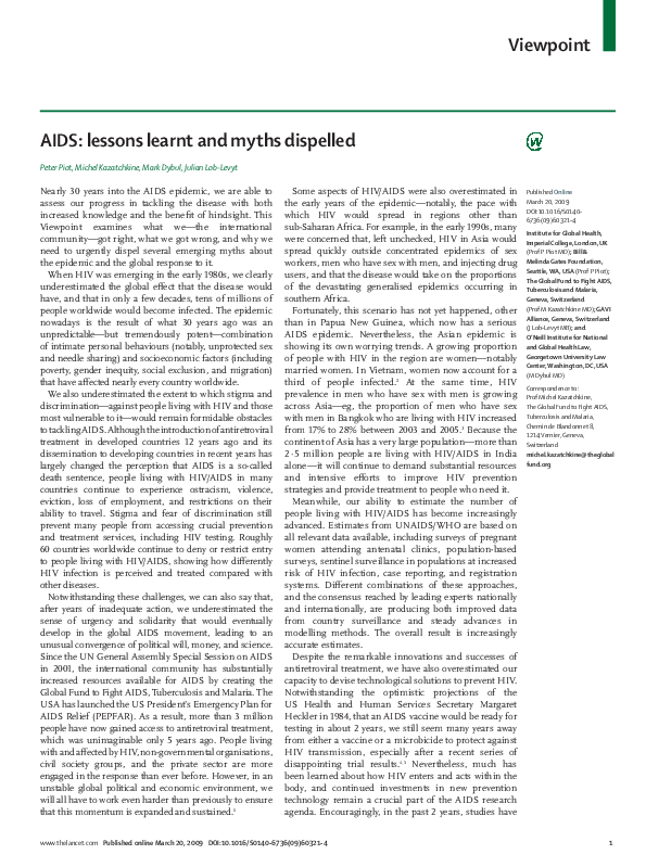 (PDF) AIDS: lessons learnt and myths dispelled