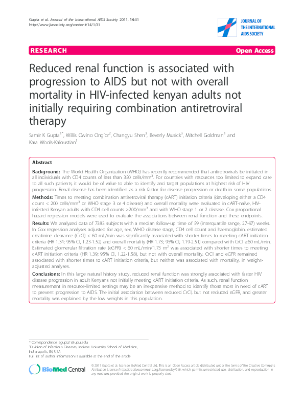 (PDF) Reduced renal function is associated with progression to AIDS but ...