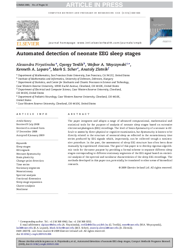 (PDF) Automated detection of neonate EEG sleep stages