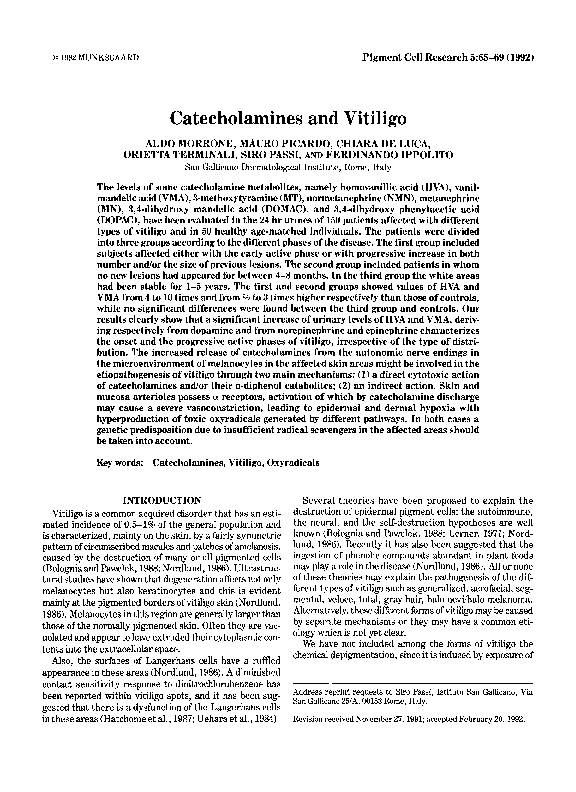 (PDF) Catecholamines and Vitiligo