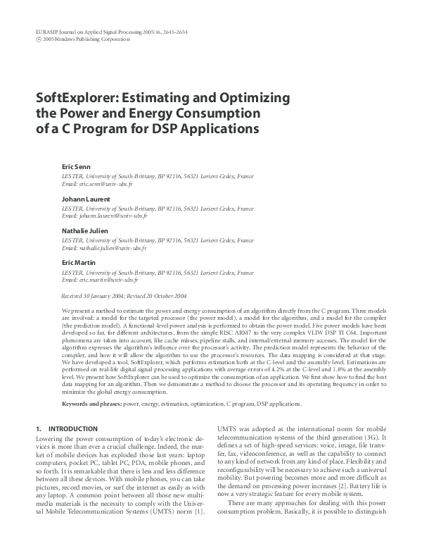 Pdf Softexplorer Estimating And Optimizing The Power And Energy Consumption Of A C Program