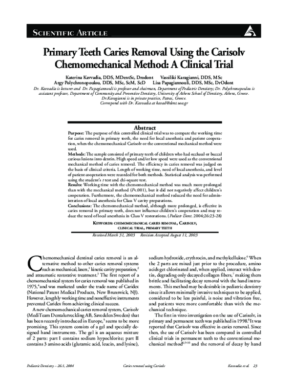 (PDF) Primary teeth caries removal using the Carisolv chemomechanical ...