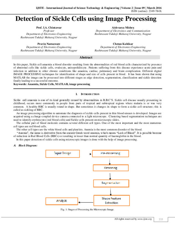 Pdf Detection Of Sickle Cells Using Image Processing
