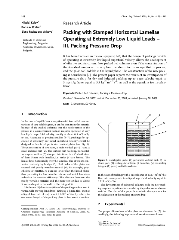 (PDF) Packing with Stamped Horizontal Lamellae Operating at Extremely ...