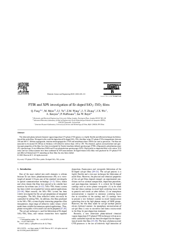 (PDF) FTIR and XPS investigation of Er-doped SiO2-TiO2 films