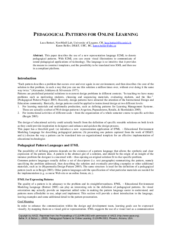 (PDF) Pedagogical patterns for online learning