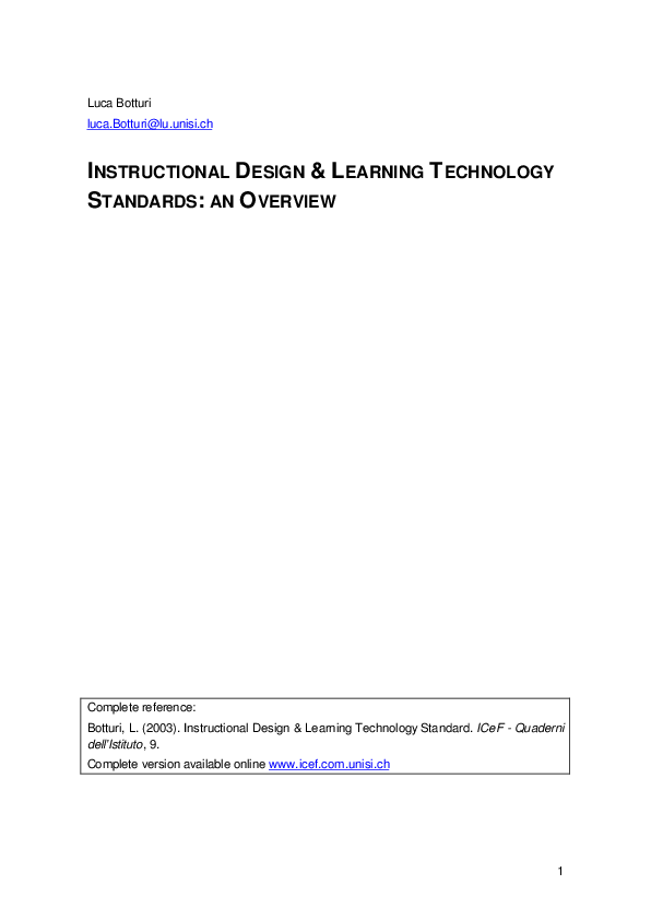 (PDF) Instructional design & learning technology standards: an overview