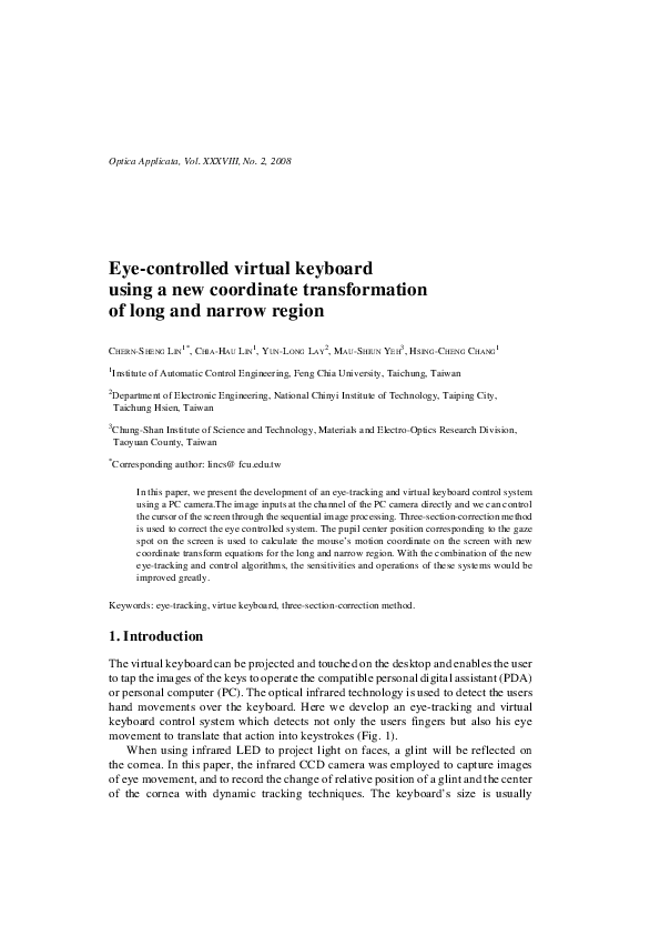 (PDF) Eye-controlled virtual keyboard using a new coordinate transformation of long and narrow ...