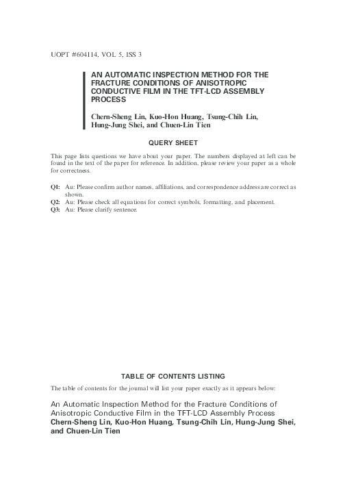 Pdf An Automatic Inspection Method For The Fracture Conditions Of Anisotropic Conductive Film