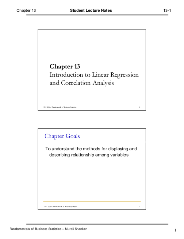 (PDF) Fundamentals of Business Statistics – Murali Shanker Chapter 13 Introduction to Linear ...
