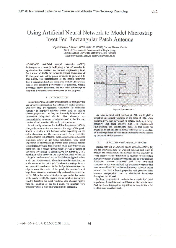 (PDF) Using Artificial Neural Network to Model Microstrip Inset Fed ...