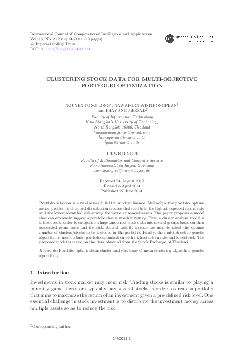 (PDF) CLUSTERING STOCK DATA FOR MULTI-OBJECTIVE PORTFOLIO OPTIMIZATION (PDF) CLUSTERING STOCK DATA FOR MULTI-OBJECTIVE PORTFOLIO OPTIMIZATION