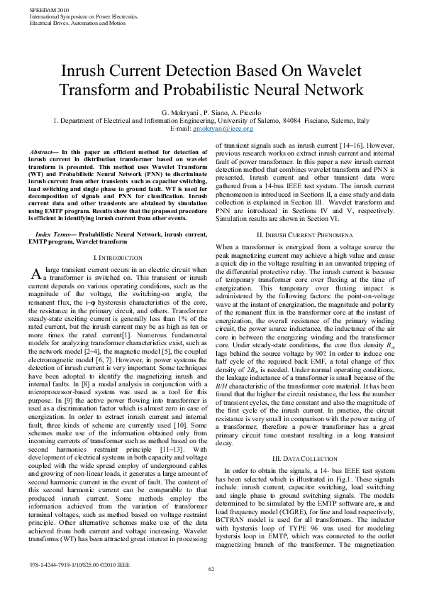 (PDF) Inrush current detection based on wavelet transform and ...