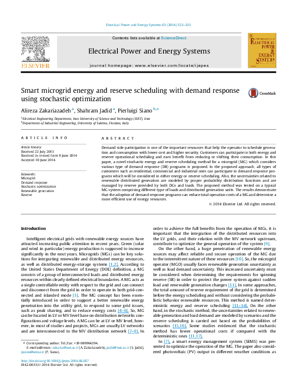 Pdf Smart Microgrid Energy And Reserve Scheduling With Demand