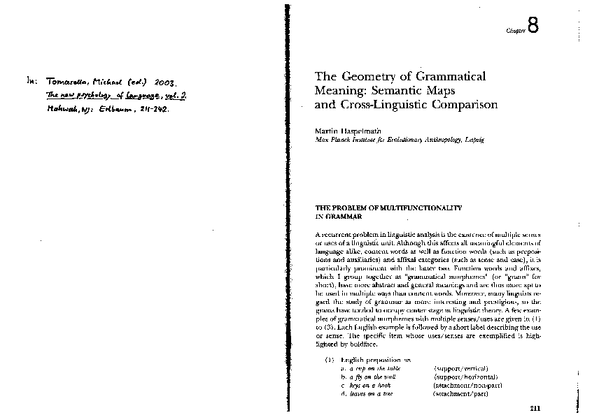 The Geometry Of Grammatical Meaning Semantic Maps And Cross Linguistic Comparison