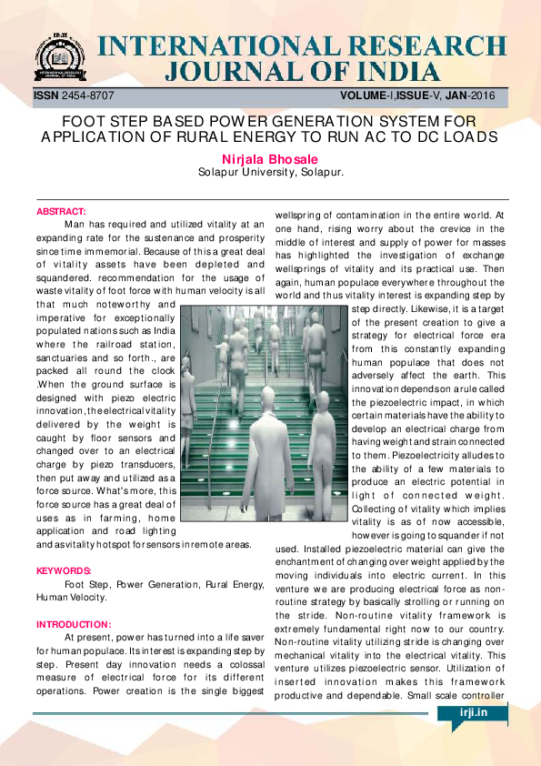 (PDF) FOOT STEP BASED POWER GENERATION SYSTEM FOR APPLICATION OF RURAL ...