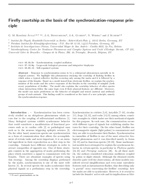 (PDF) Firefly courtship as the basis of the synchronization-response ...