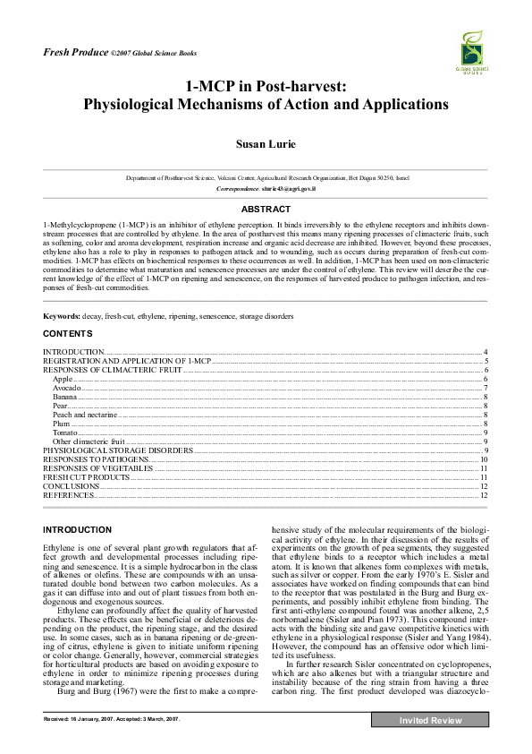 (PDF) MCP in Post-harvest: Physiological Mechanisms of Action and Applications