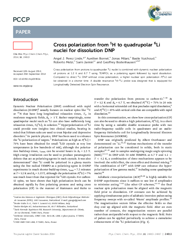 (PDF) Cross polarization from 1 H to quadrupolar 6 Li nuclei for ...