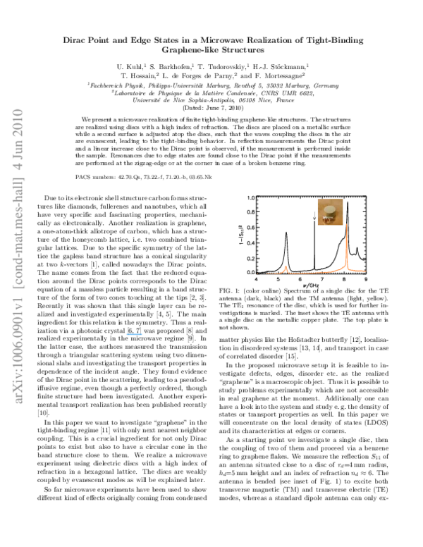 (PDF) Dirac point and edge states in a microwave realization of tight ...