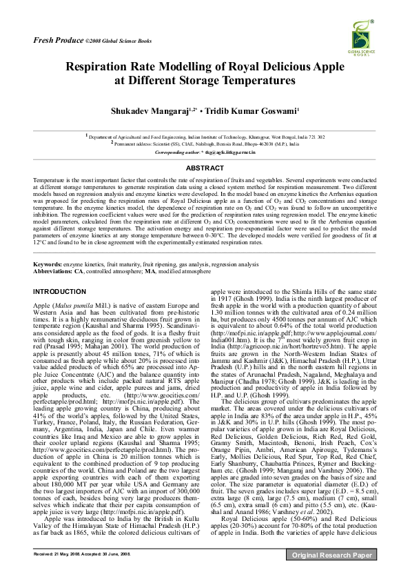 (PDF) Respiration Rate Modelling of Royal Delicious Apple at Different ...