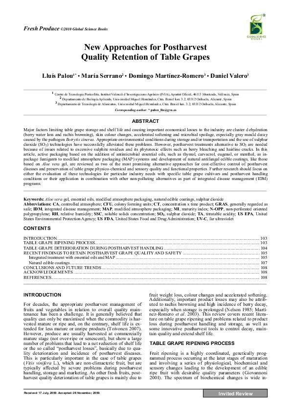 (PDF) New Approaches for Postharvest Quality Retention of Table Grapes
