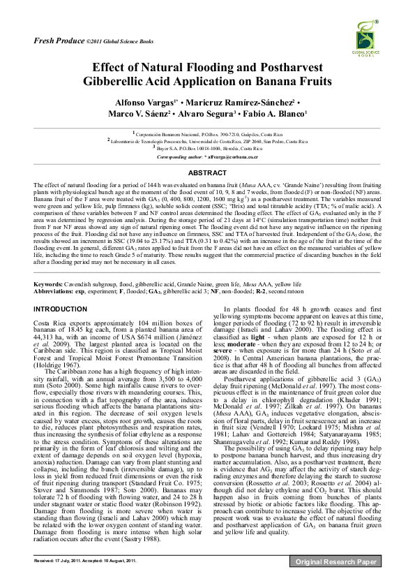 Pdf Effect Of Natural Flooding And Postharvest Gibberellic Acid