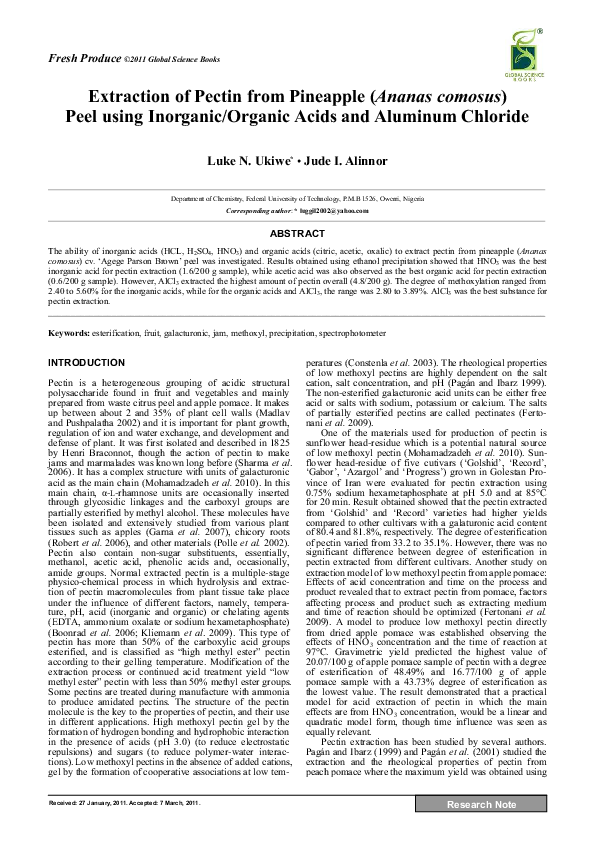 (PDF) Extraction of Pectin from Pineapple (Ananas comosus) Peel using ...
