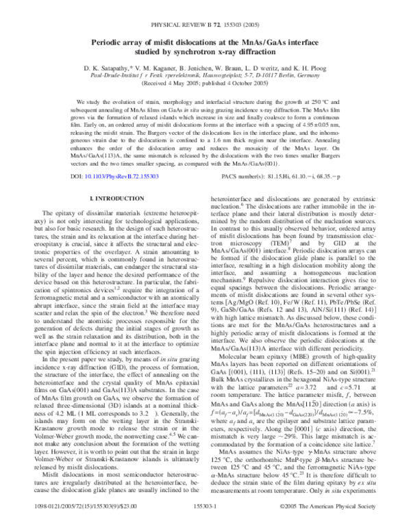 (PDF) Periodic array of misfit dislocations at the MnAs∕GaAs interface ...