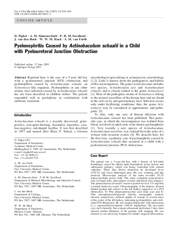 (PDF) Pyelonephritis Caused by Actinobaculum schaalii in a Child with ...