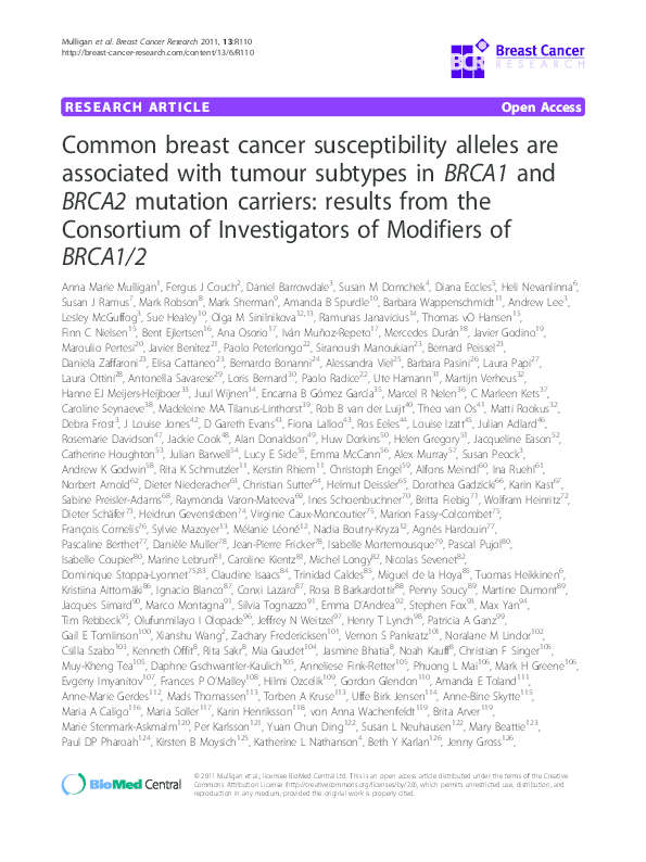 (PDF) Common breast cancer susceptibility alleles are associated with tumour subtypes in BRCA1 ...