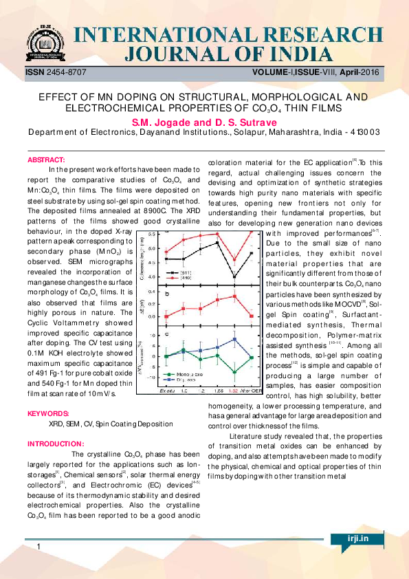 (PDF) EFFECT OF MN DOPING ON STRUCTURAL, MORPHOLOGICAL AND ELECTROCHEMICAL PROPERTIES OF CO O ...