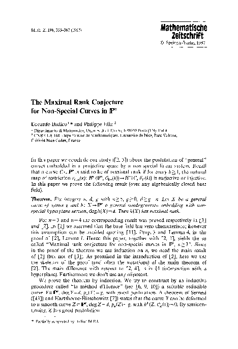 (PDF) The maximal rank conjecture for non-special curves in ℙ n