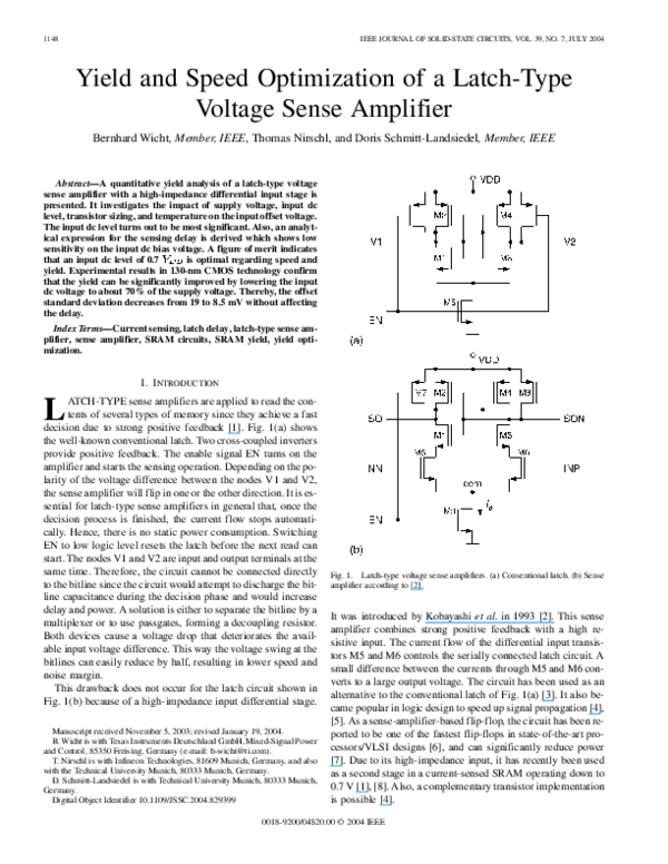 (PDF) Yield and speed optimization of a latch-type voltage sense amplifier