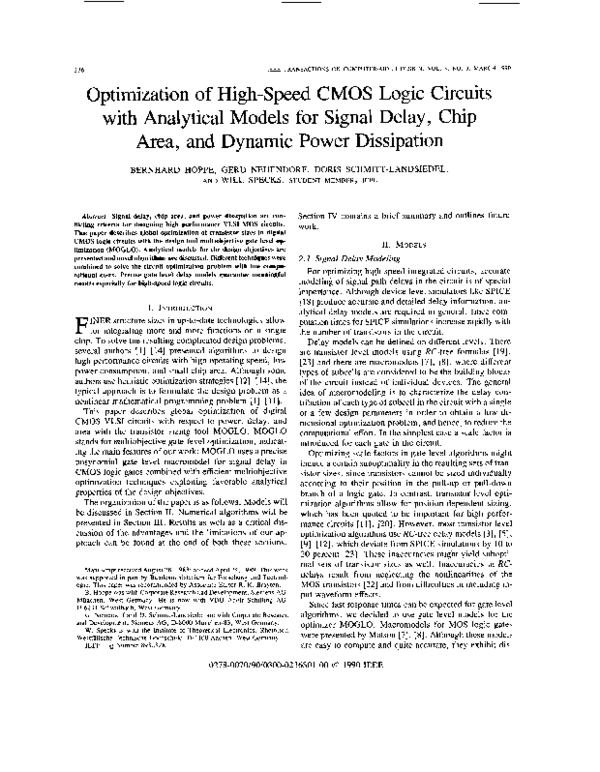 Pdf Optimization Of High Speed Cmos Logic Circuits With Analytical