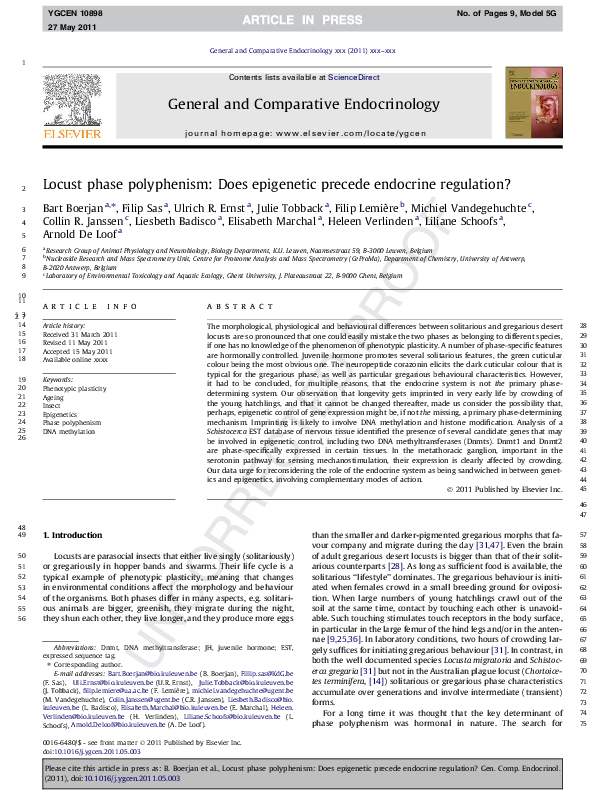 (PDF) Locust phase polyphenism: Does epigenetic precede endocrine ...