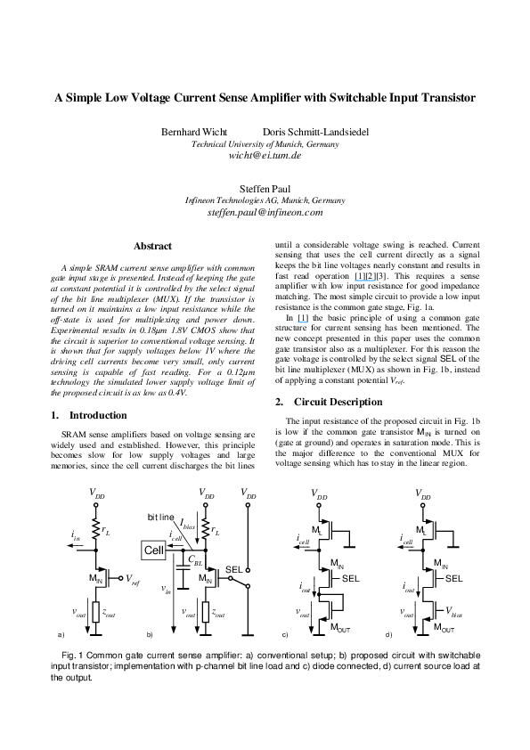 (PDF) A simple low voltage current sense amplifier with switchable ...