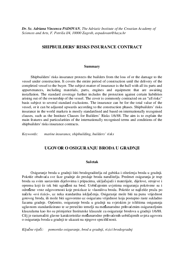 (PDF) SHIPBUILDERS' RISKS INSURANCE CONTRACT