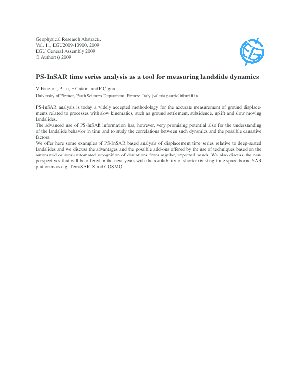 Pdf Ps Insar Time Series Analysis As A Tool For Measuring Landslide Dynamics