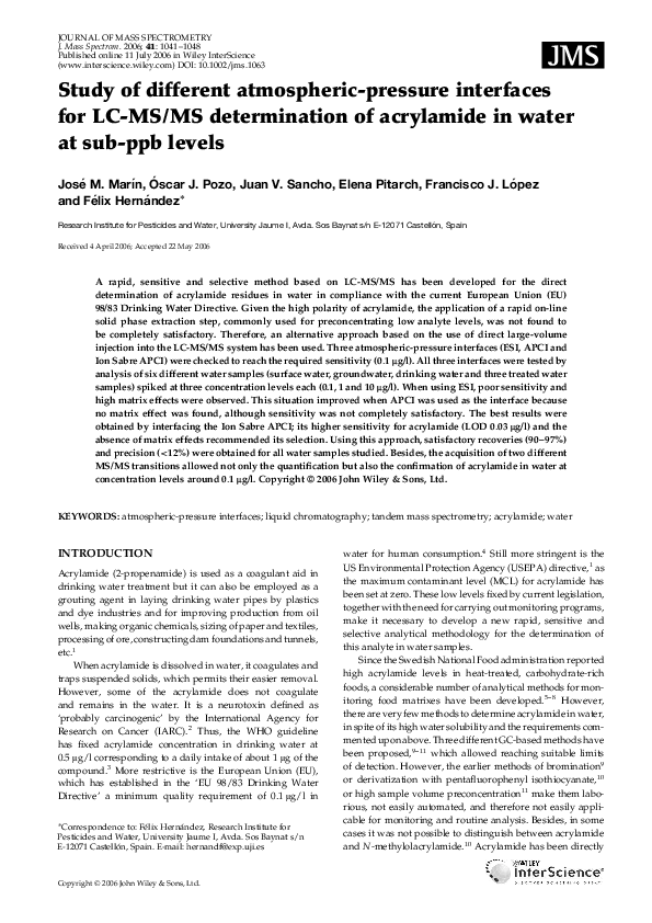 (PDF) Study of different atmospheric-pressure interfaces for LC-MS/MS ...
