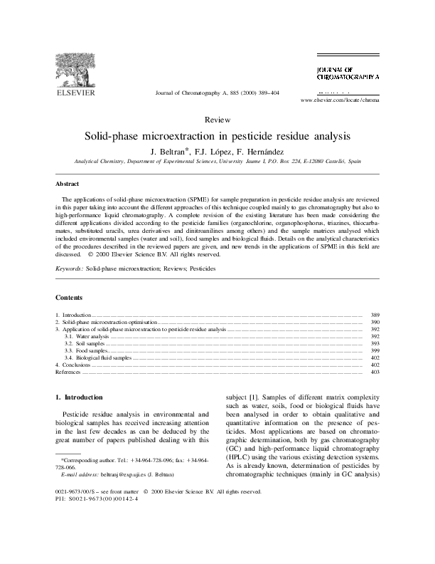 (PDF) Solid-phase microextraction in pesticide residue analysis