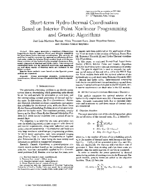 (PDF) Short-term hydro-thermal coordination based on interior point ...