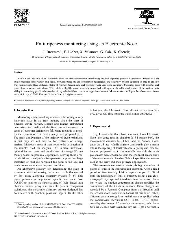 (PDF) Fruit ripeness monitoring using an Electronic Nose