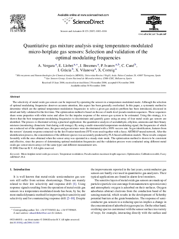 (PDF) Quantitative gas mixture analysis using temperature-modulated micro-hotplate gas sensors ...
