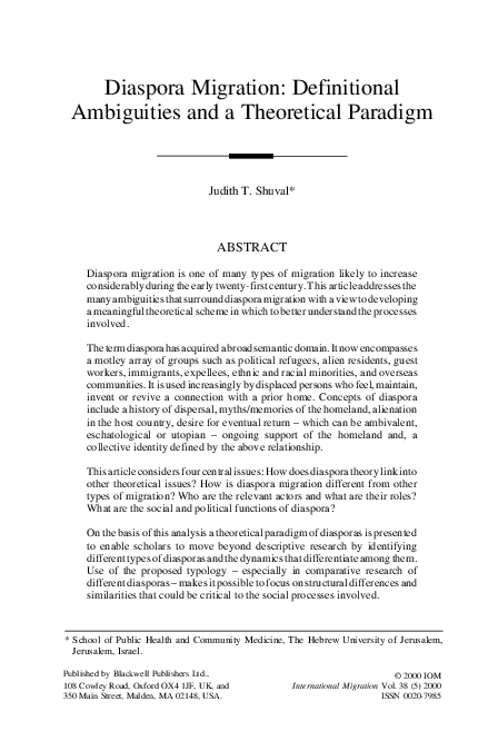 (PDF) Diaspora Migration: Definitional Ambiguities and a Theoretical ...